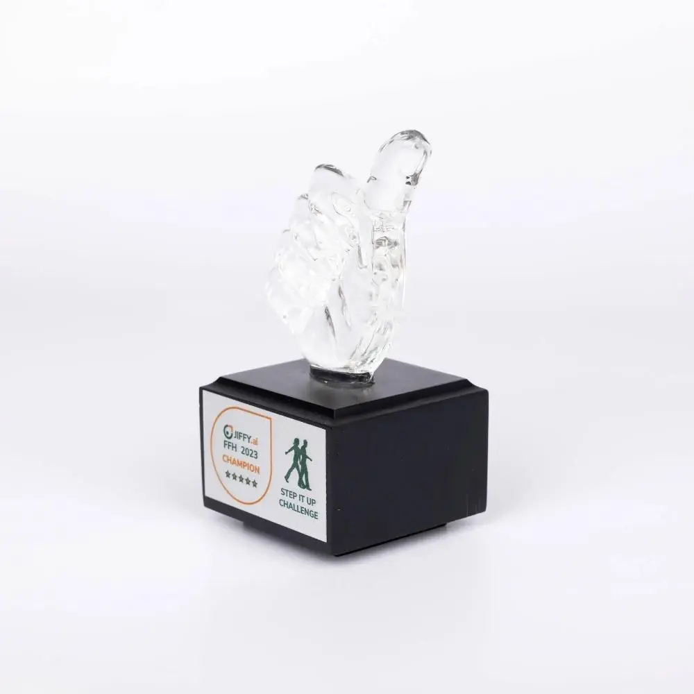 Thumbs Up Crystal Trophy - Personalized Employee Appreciation Trophy