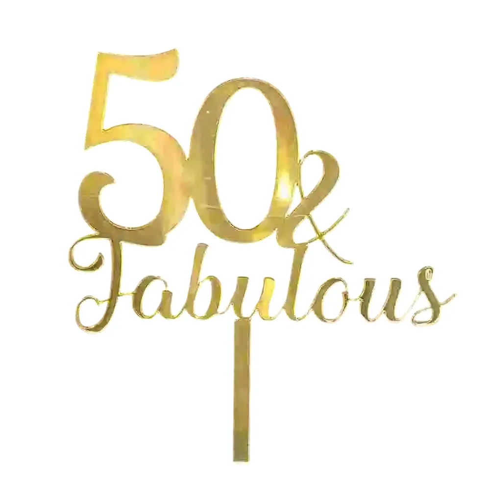 Stunning 50 & Fabulous Gold Acrylic Birthday Cake Topper from CustomWish